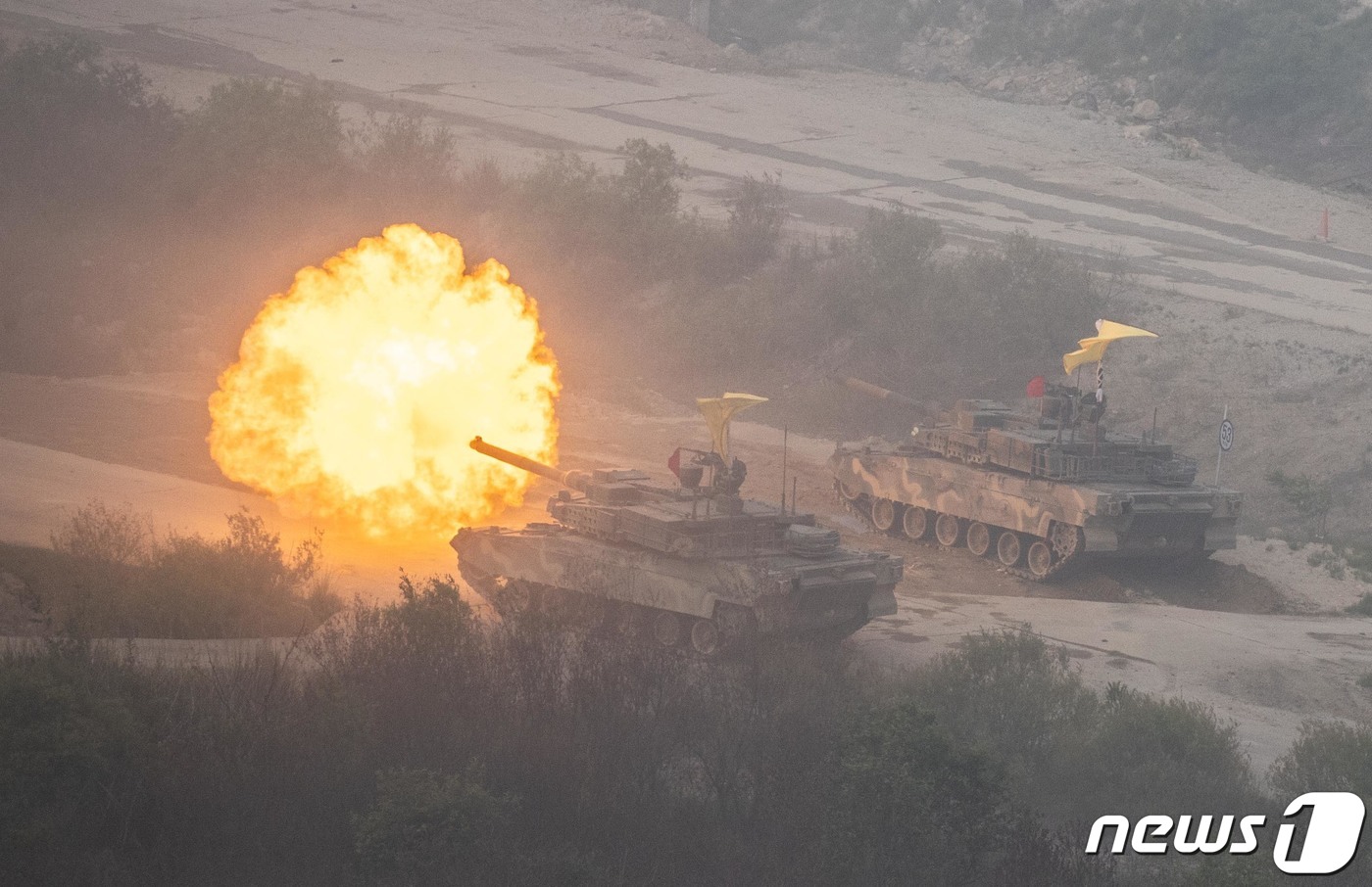 2023 연합·합동 화력 격멸훈련에서 위용 뽐낸 K2전차 - 뉴스1