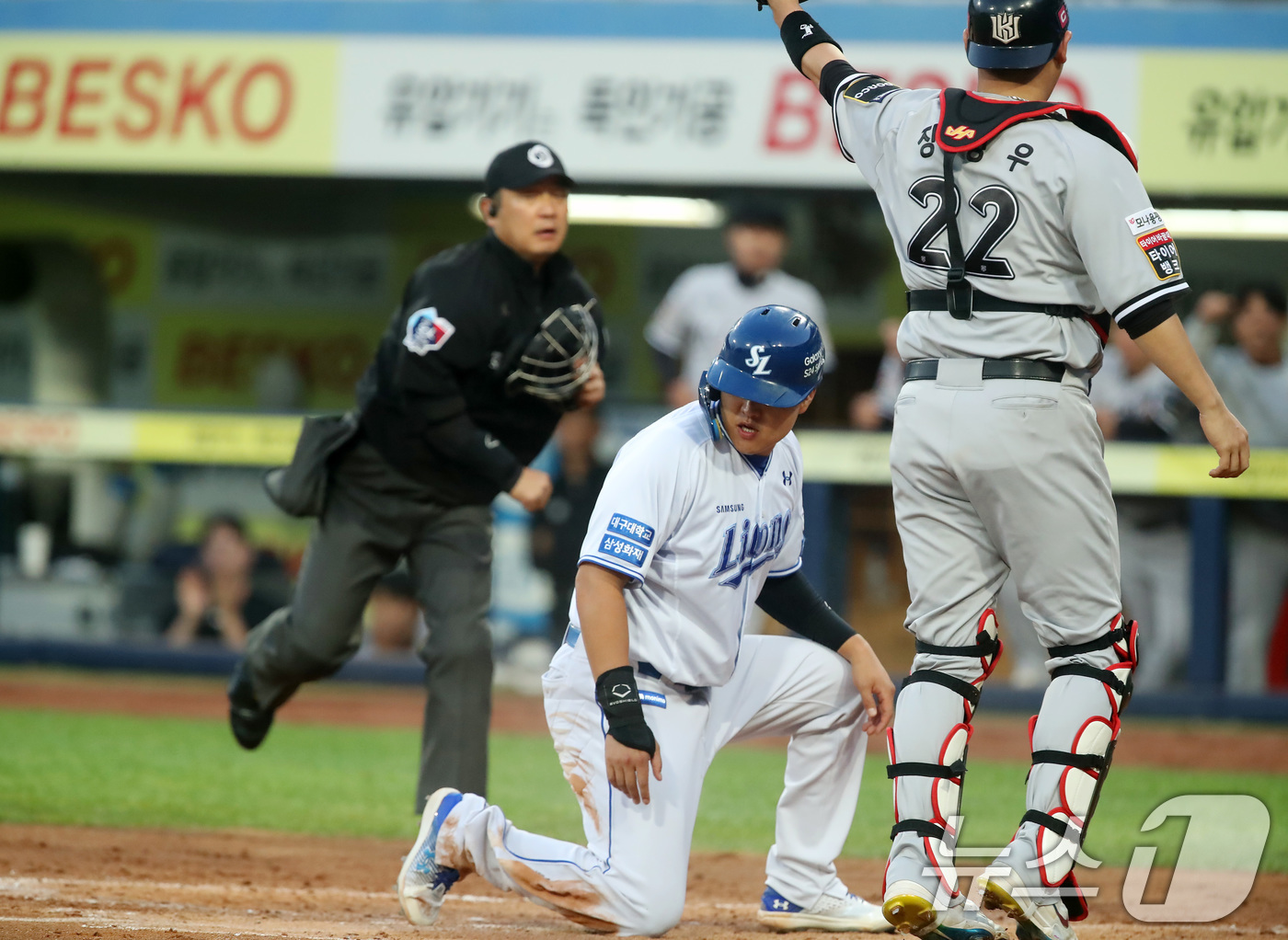 오재일, 홈에서 '아웃' - 뉴스1