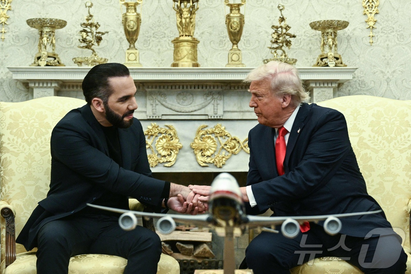 [포토] 회담 중 악수하는 트럼프와 엘살바도르 대통령 - 뉴스1